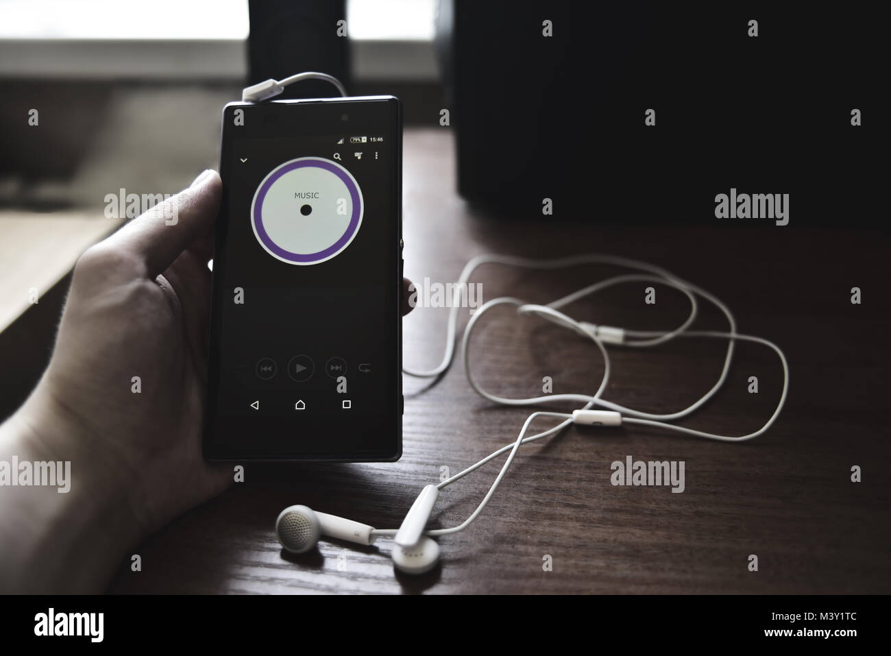 Smartphone, headphones music technology media electronic, gadget Stock ...