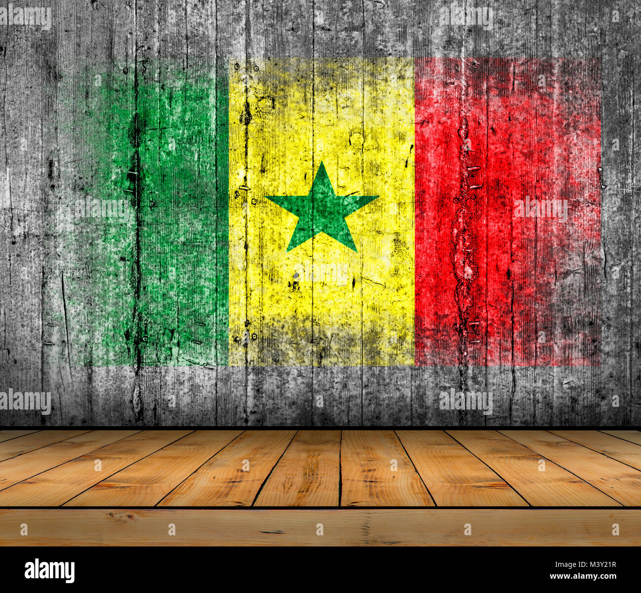 Senegal flag painted on concrete with wooden floor Stock Photo - Alamy
