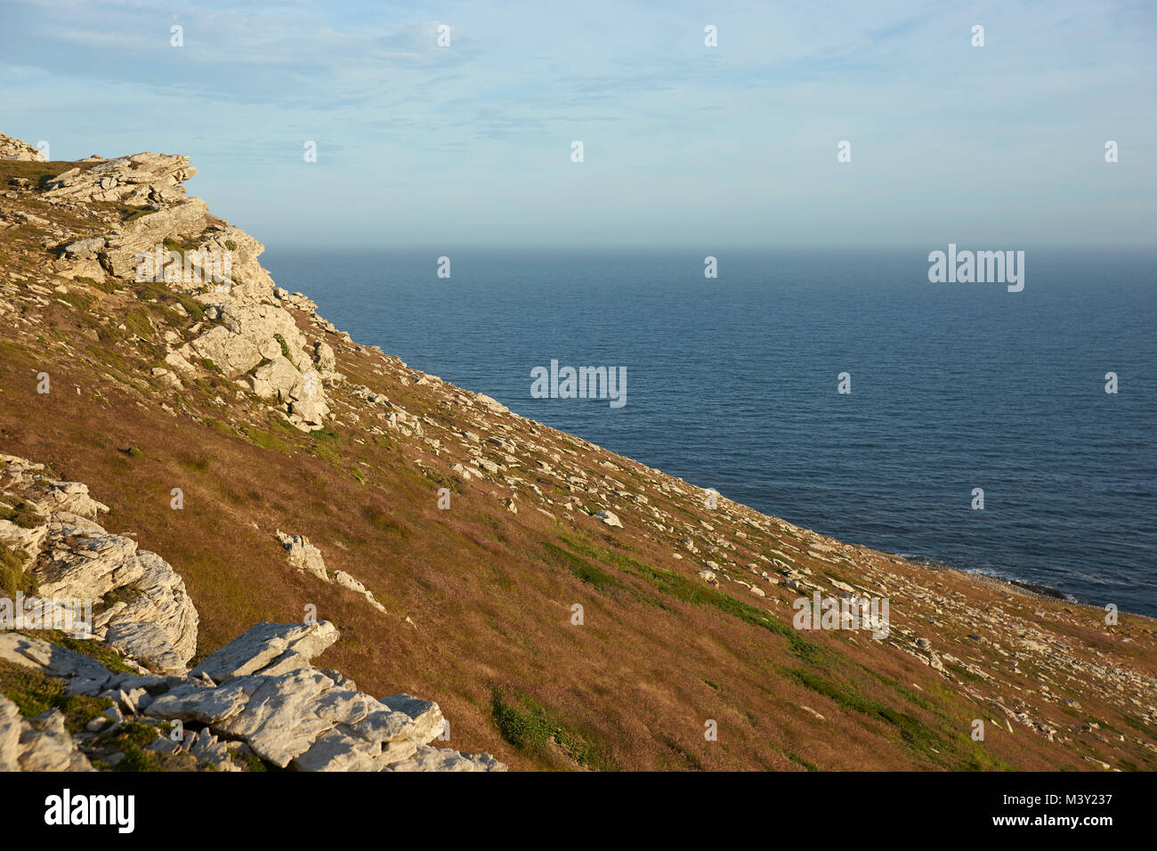 Rocky outcrop in the central area of Carcass Island in the Falkland ...