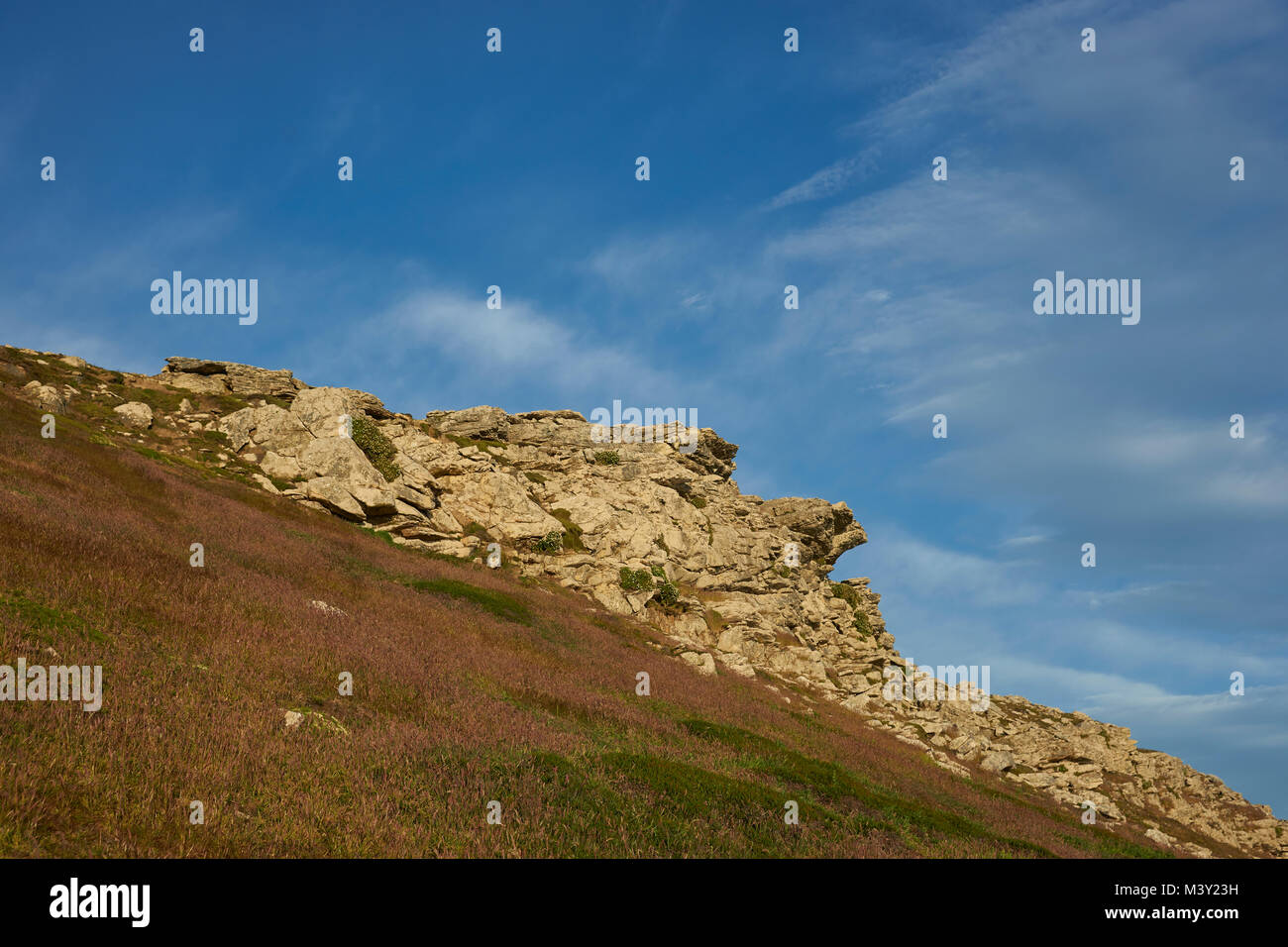 Rocky outcrop in the central area of Carcass Island in the Falkland ...