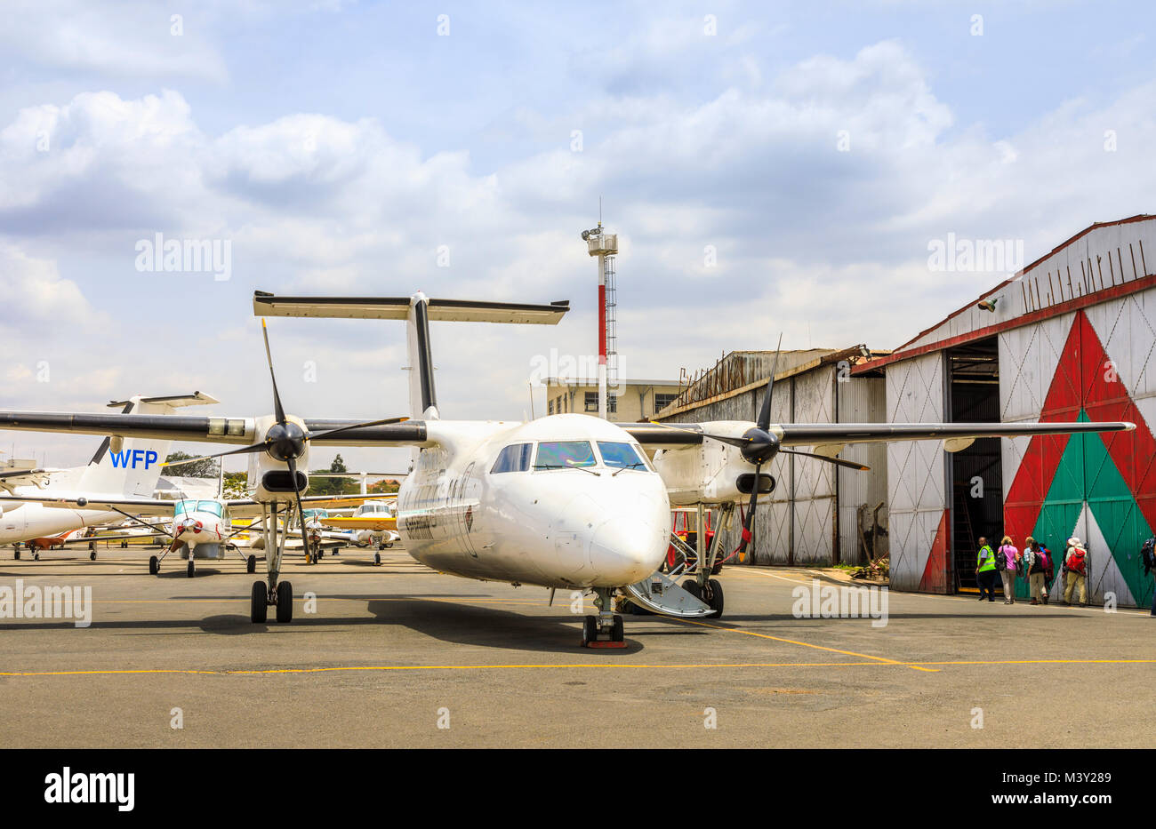 Safarilink De Havilland Dash 8 aircraft parked at Wilson Airport, the ...