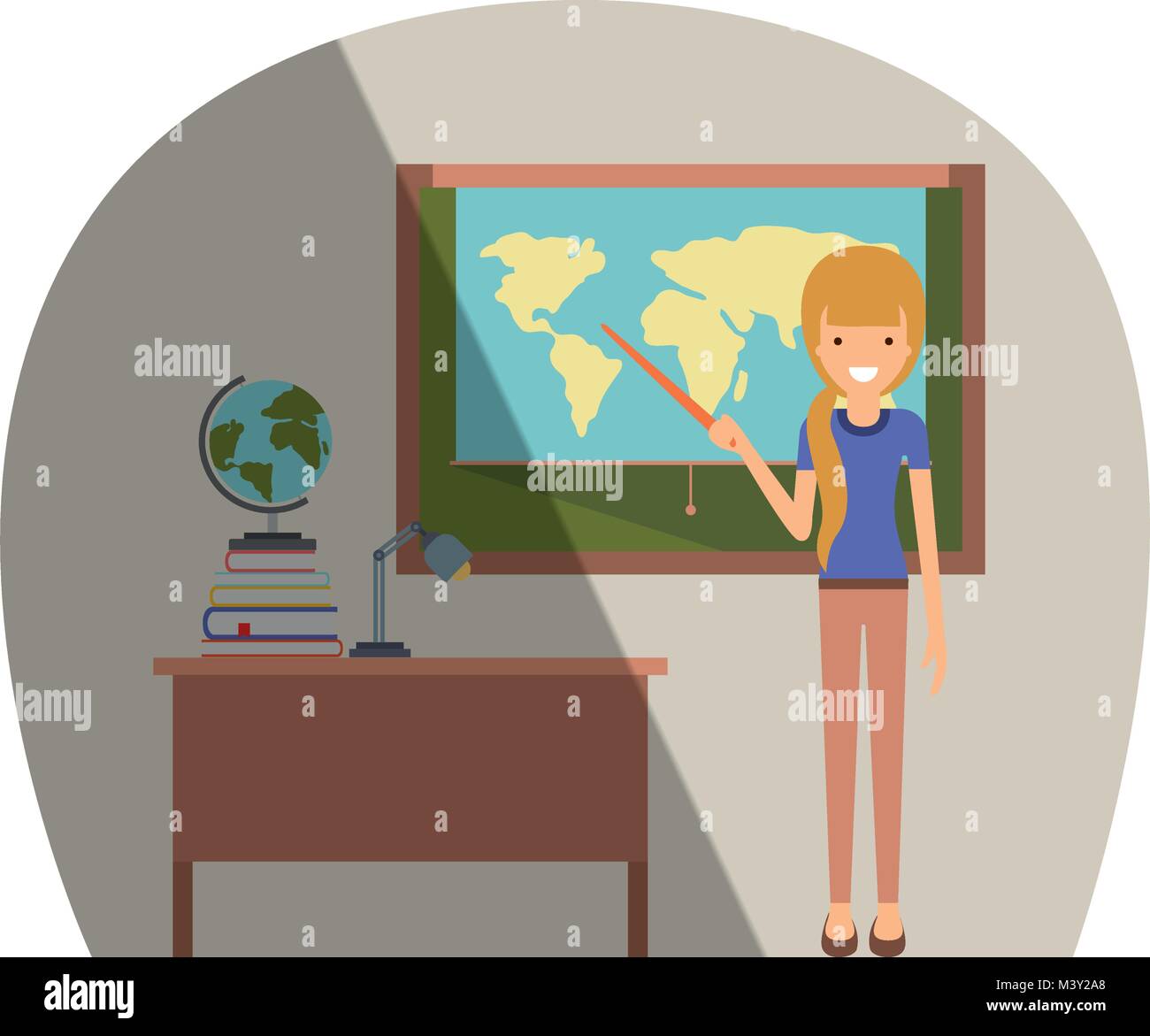 female teacher in geography class with pile books Stock Vector Image ...