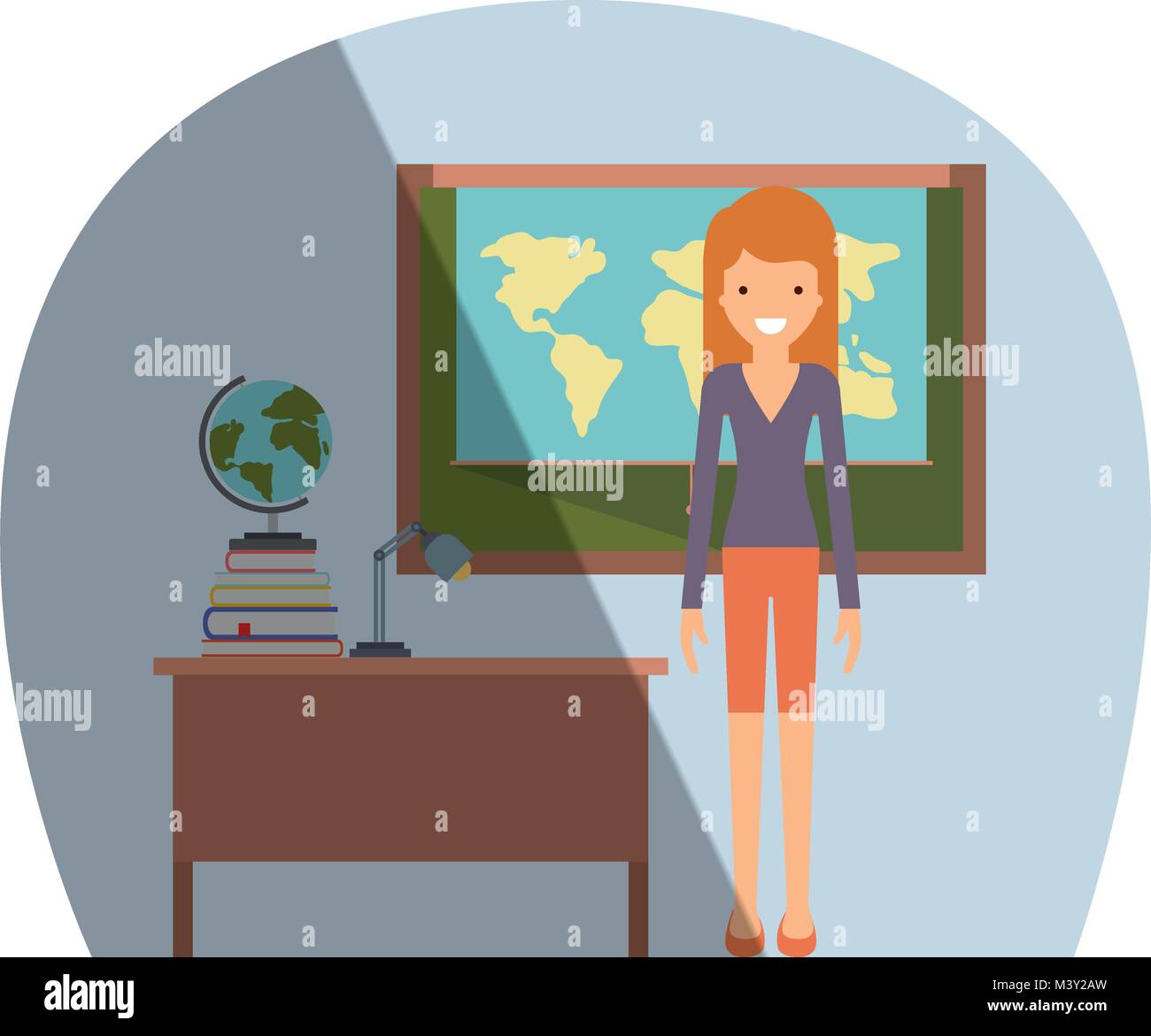 female teacher in geography class with pile books Stock Vector Image ...