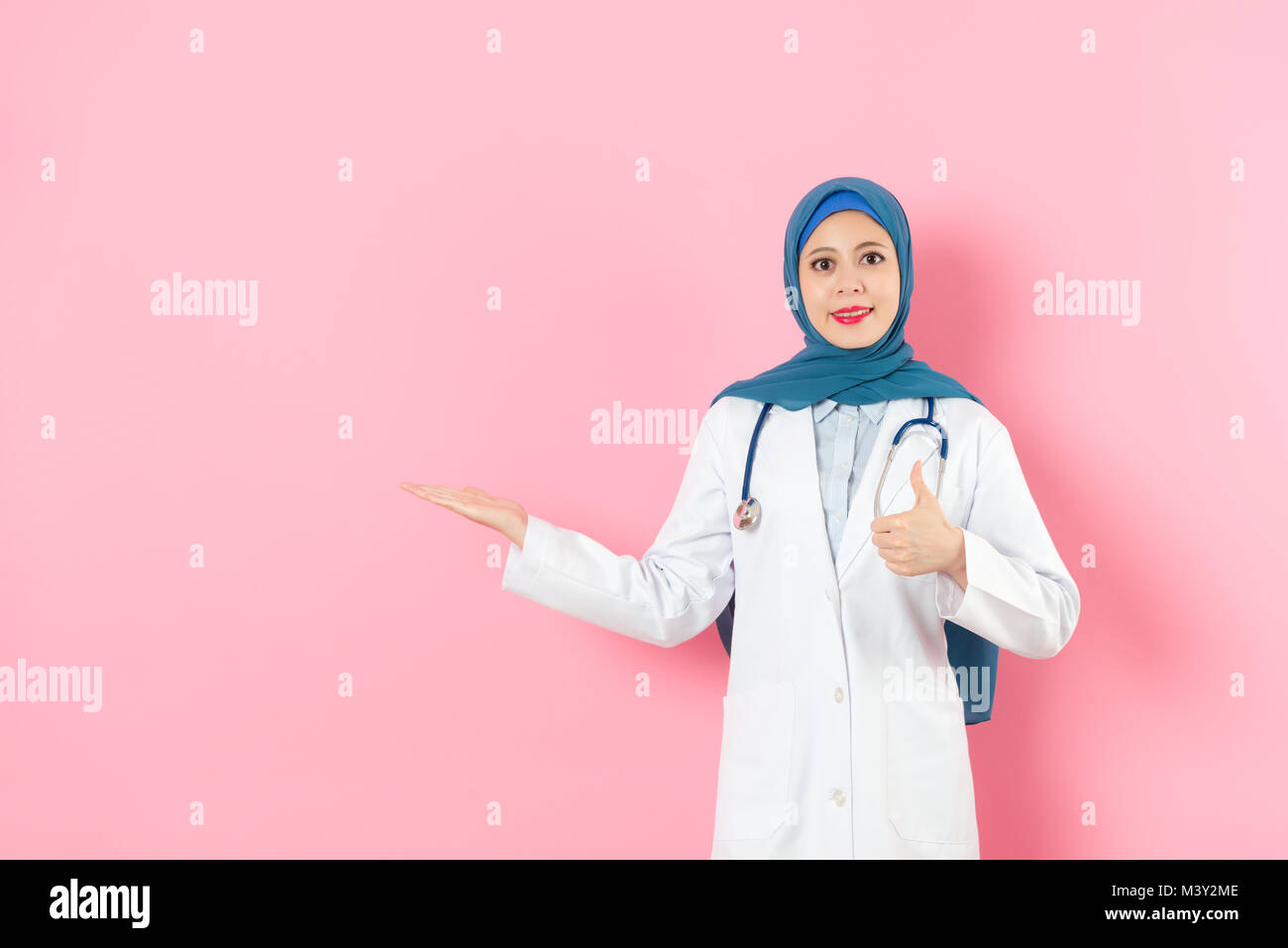 confident beauty muslim female doctor making presentation posture and ...