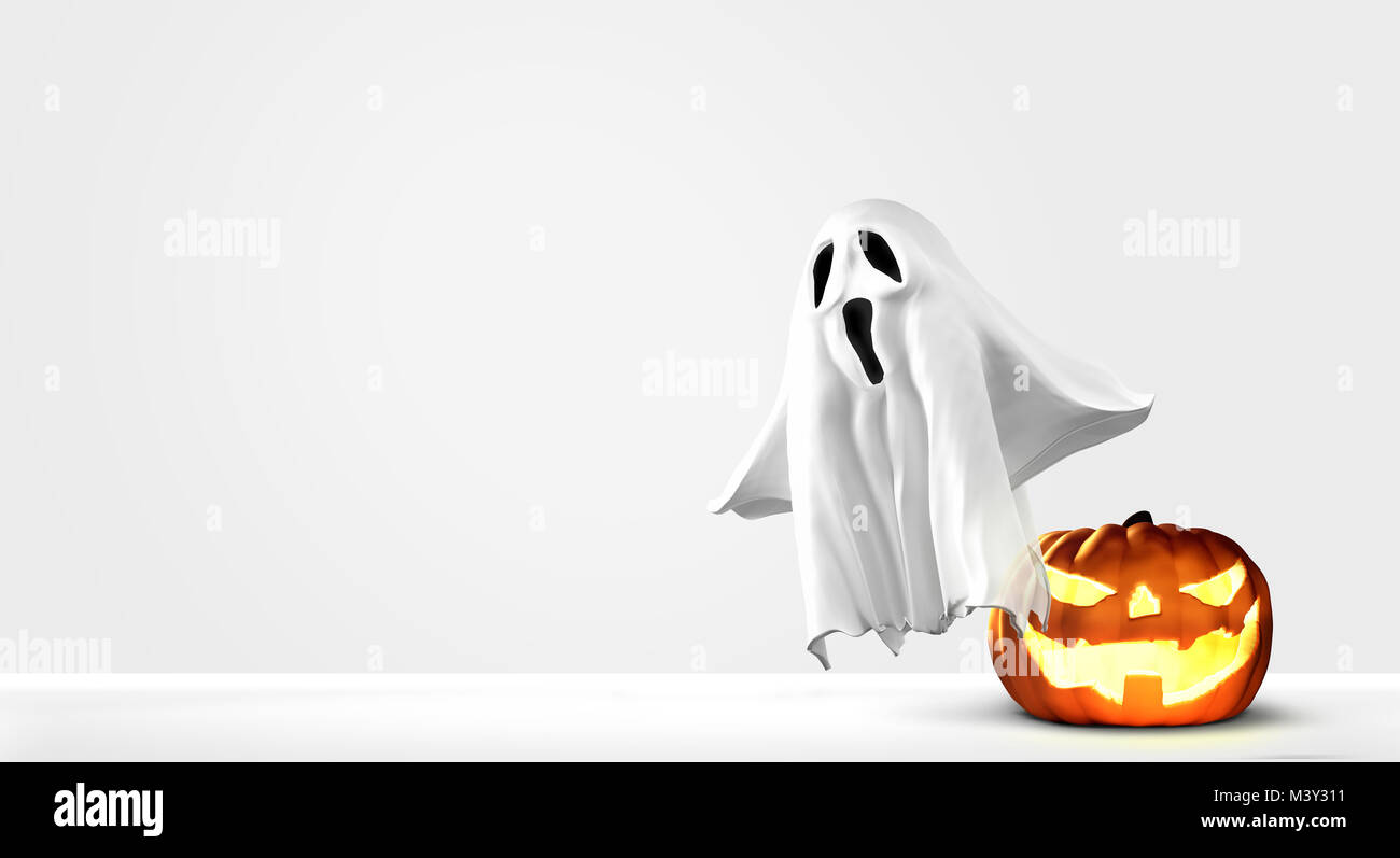 halloween pumpkin and ghost 3d rendering Stock Photo - Alamy