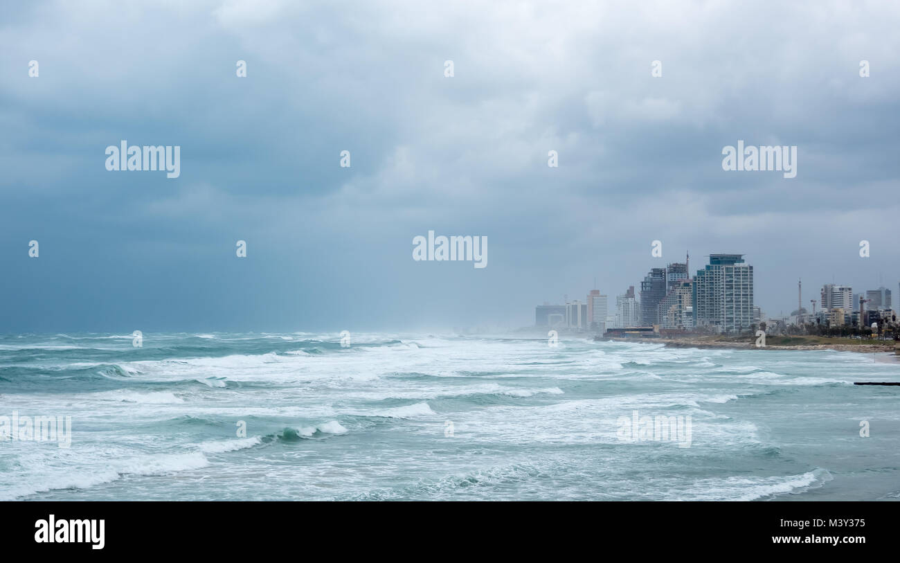 Tel Aviv Shore Line Buildings During Large Storm Stock Photo - Alamy