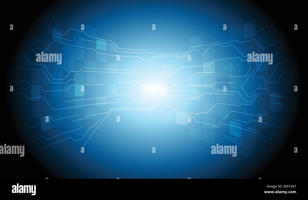 Tech blue background with circuit board design and lines. Vector ...