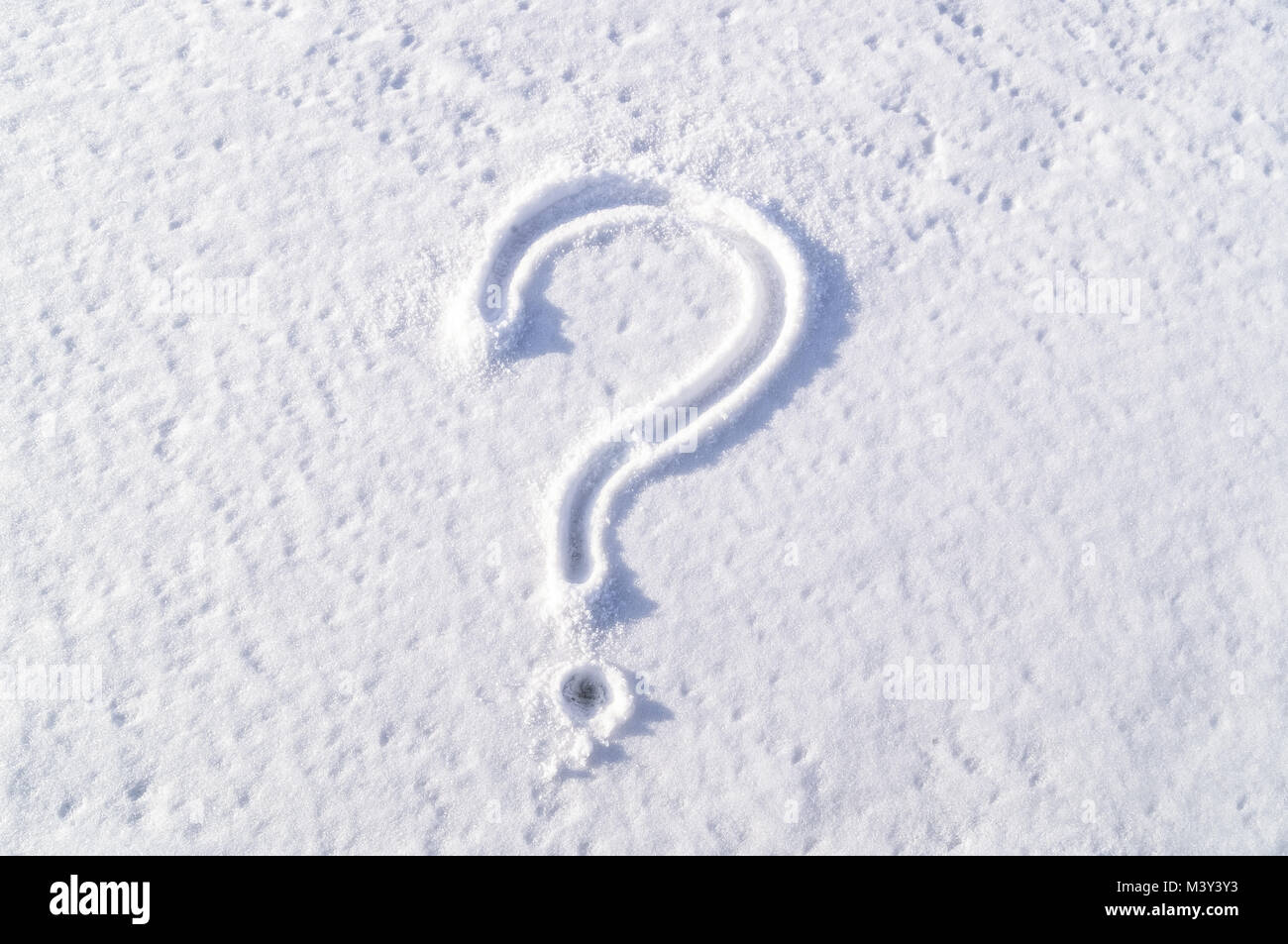 Question mark on white snow. Question. Painted on solid snow Stock ...