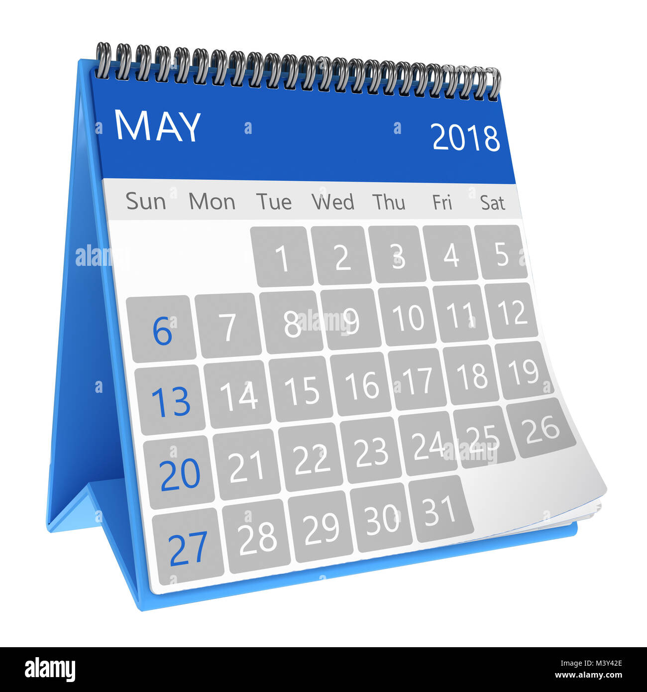 3d illustration of square desktop calendar isolated, may 2018 page ...
