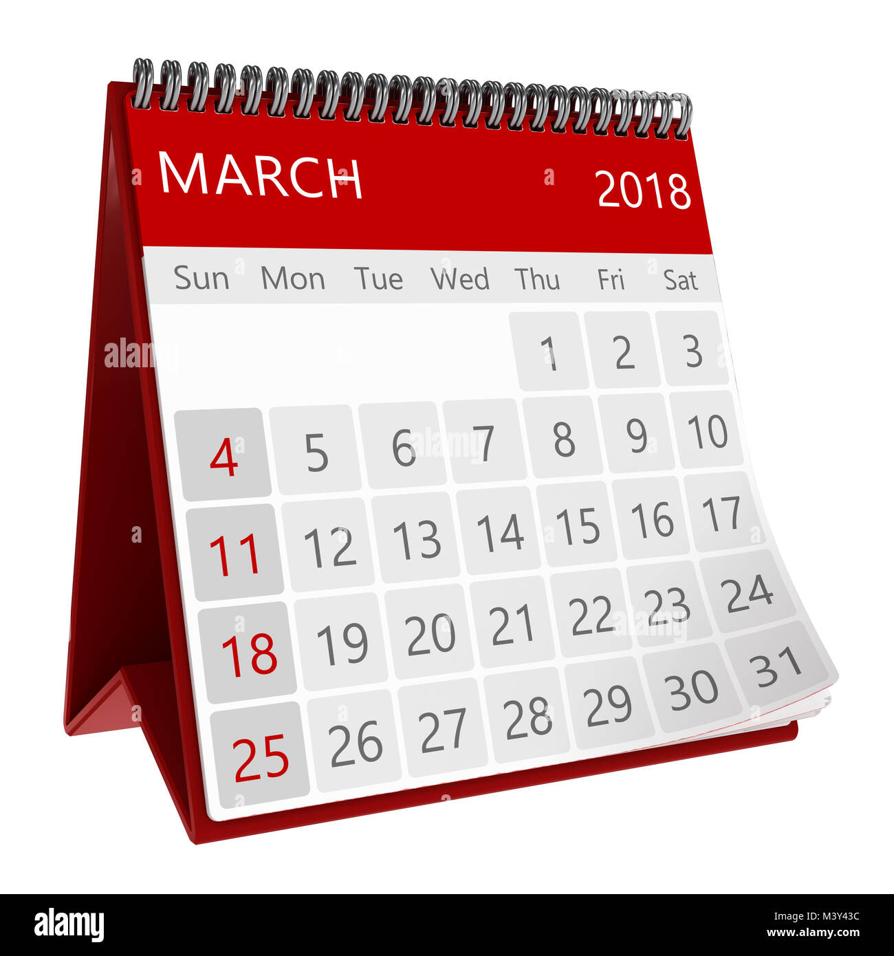 3d illustration of red monthly calendar isolated, page march 2018 Stock ...