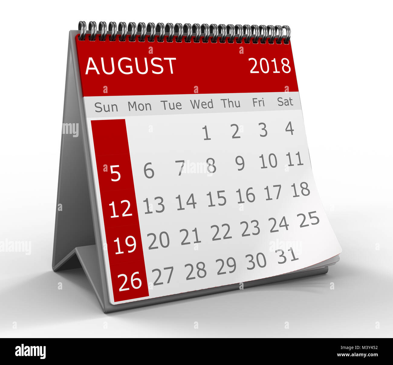 3d calendar illustration over white background, 2018 august page Stock ...