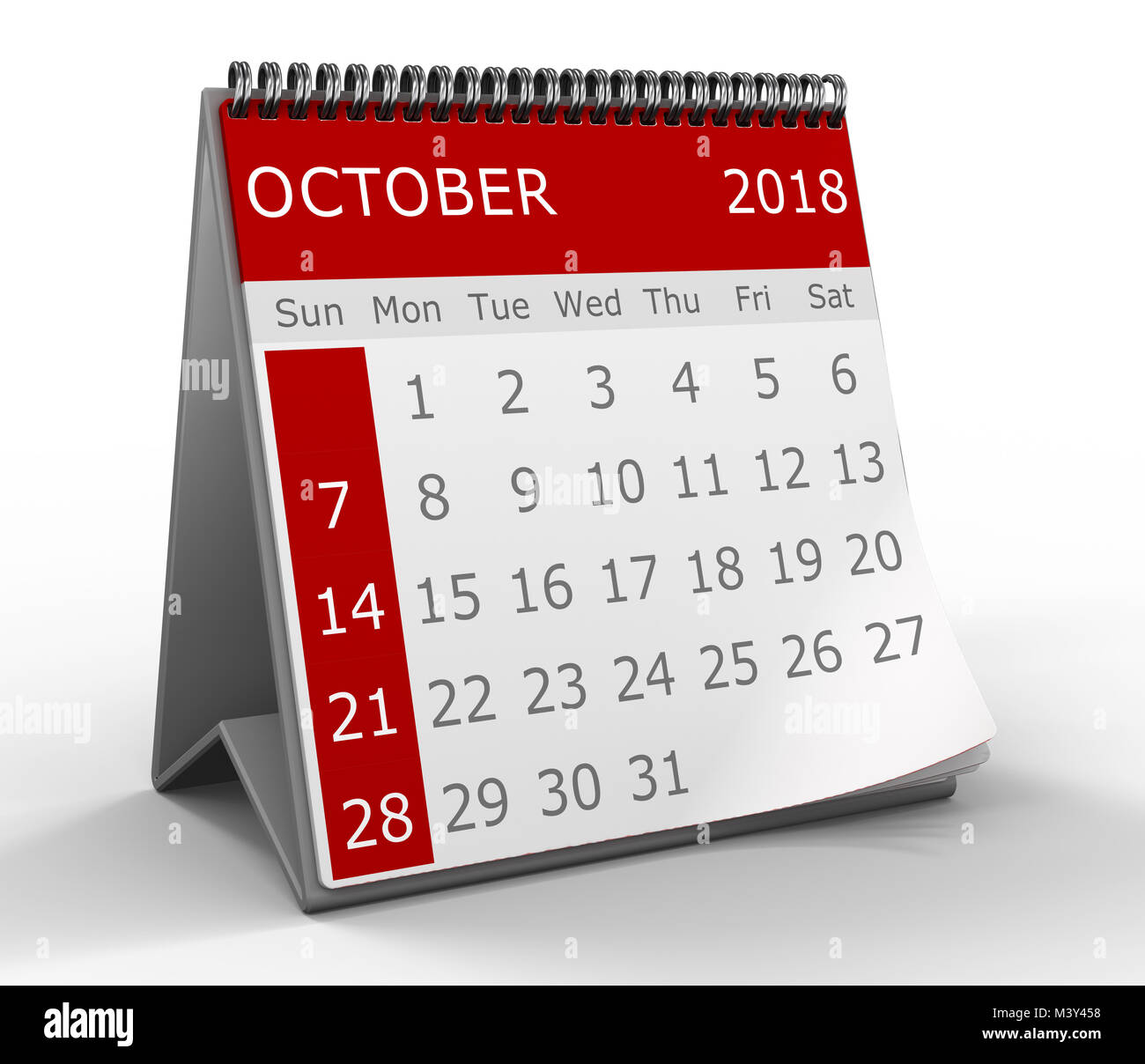 3d calendar illustration over white background, 2018 october page Stock ...