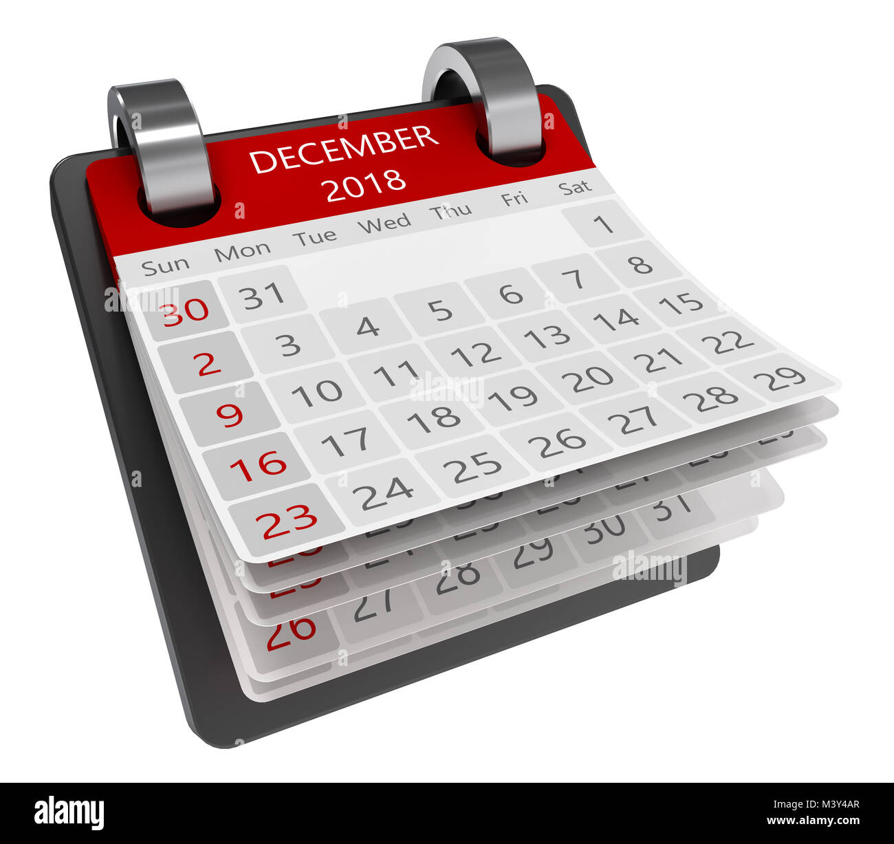 3d monthly calendar perspective view isolate, 2018 december page Stock ...