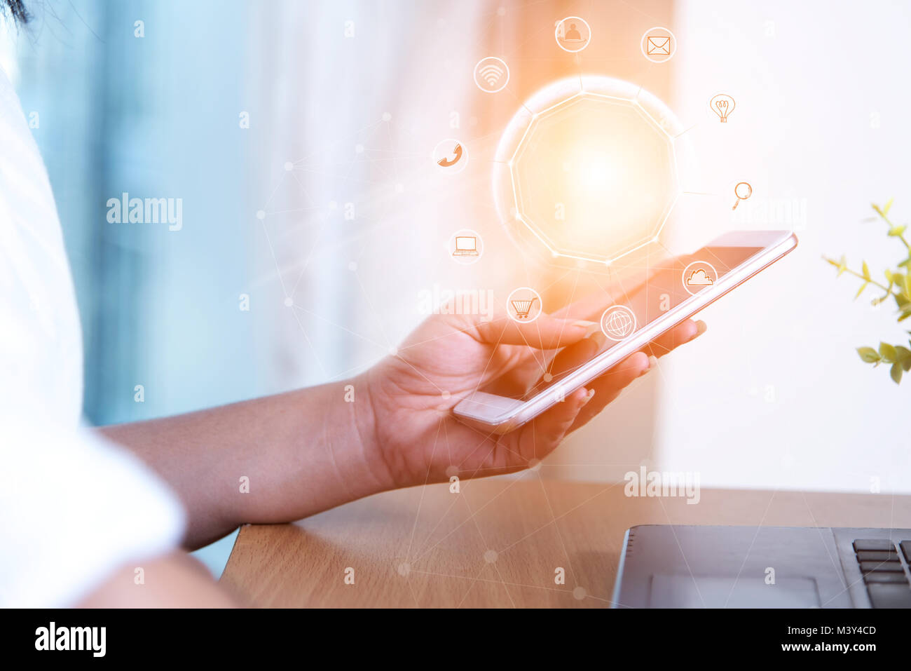 Business people using mobile payments online shopping and icon customer ...