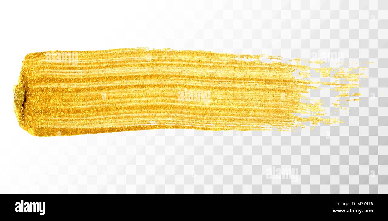 Gold hand drawn paint brush stroke isolated on transparent background ...