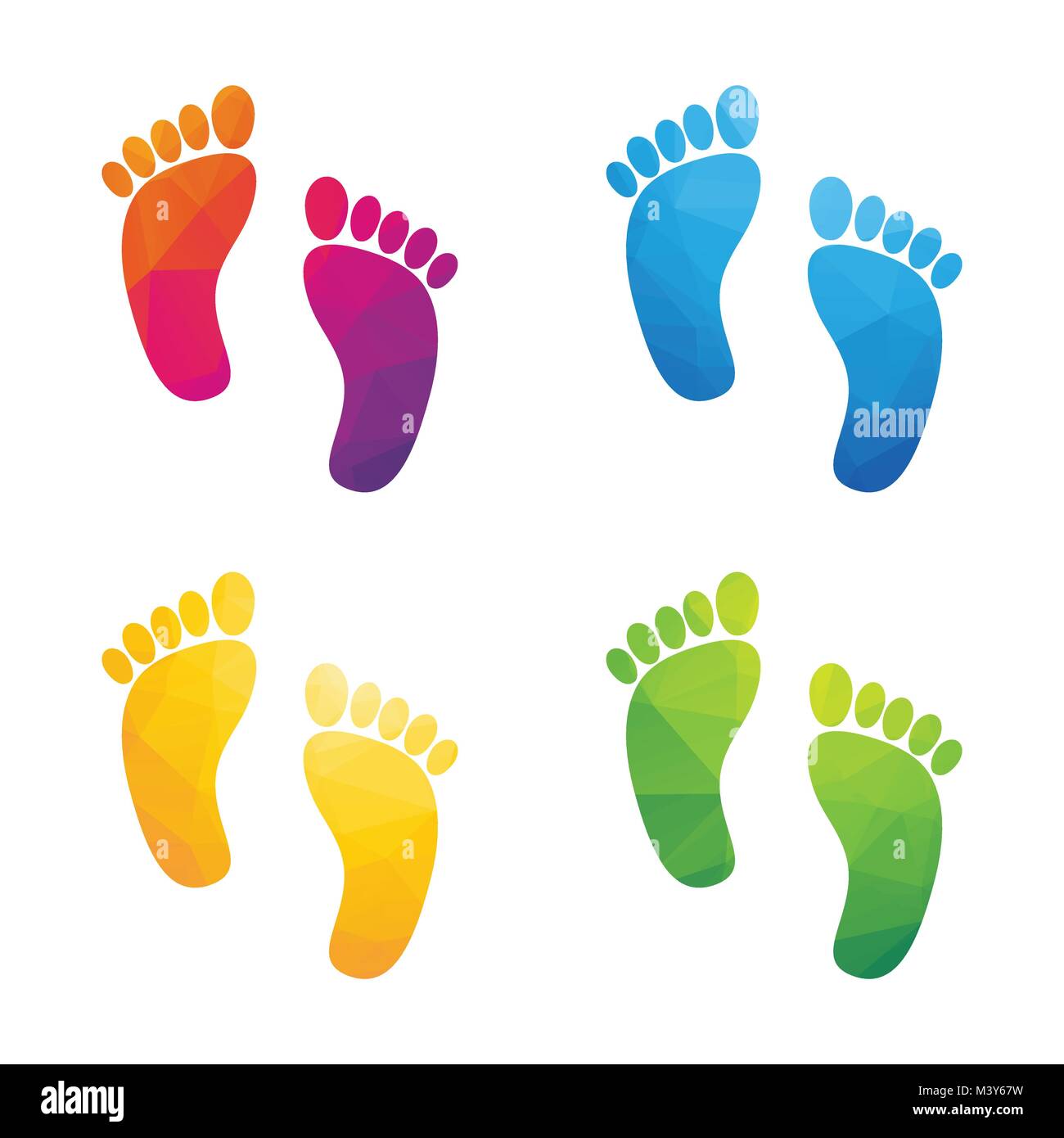 colorful human footprints composed of a triangle isolated on a white ...