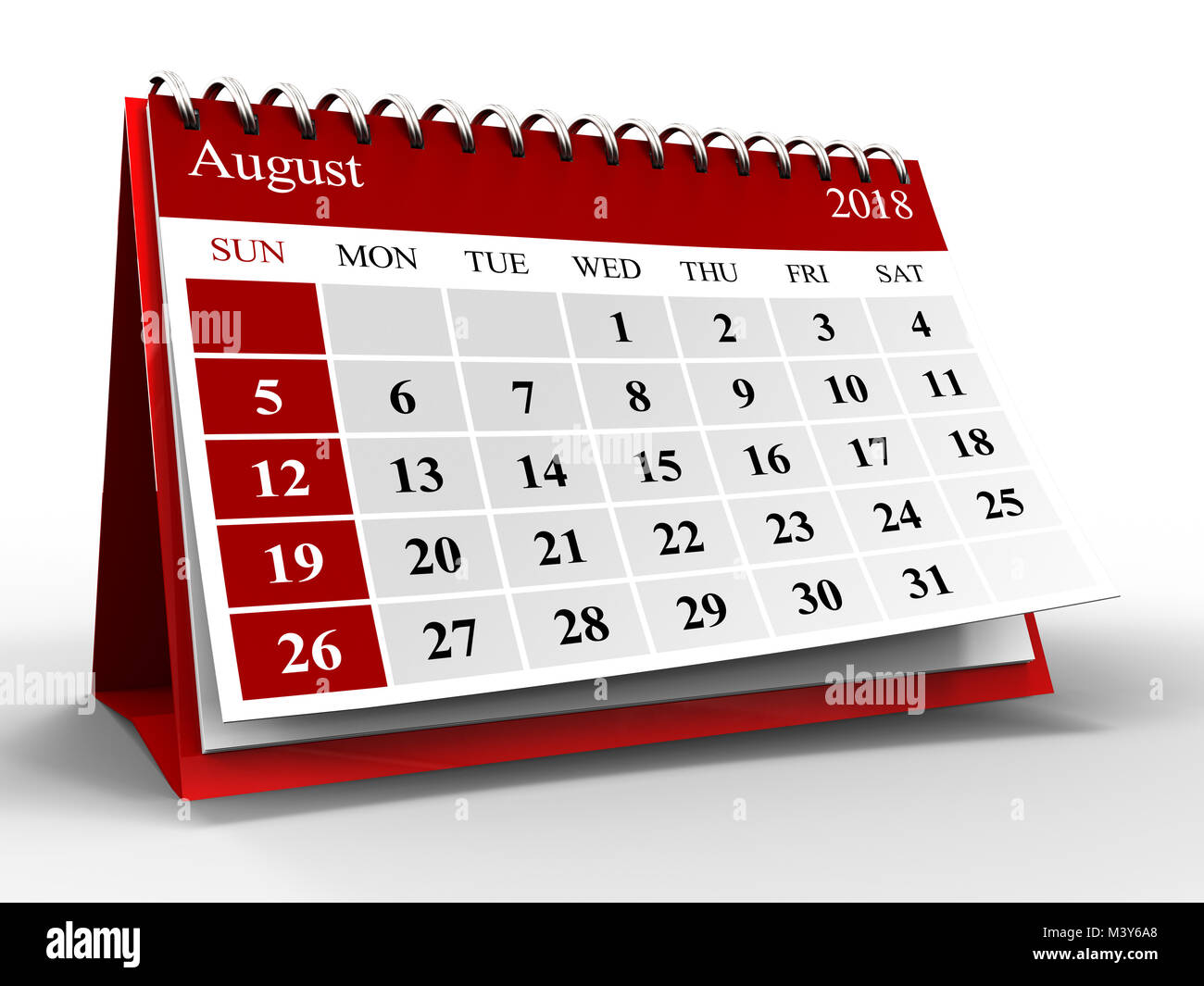 3d illustration of calendar over white with shadow, august 2018 Stock ...