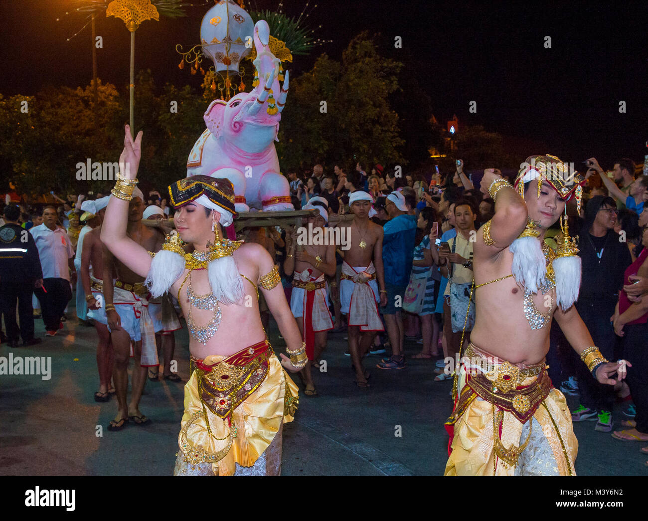 Participants in a parade during Yee Peng festival in Chiang Mai ...