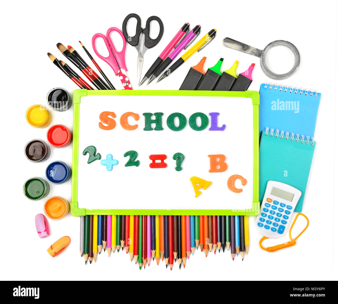 Set school supplies isolated on white background Stock Photo - Alamy
