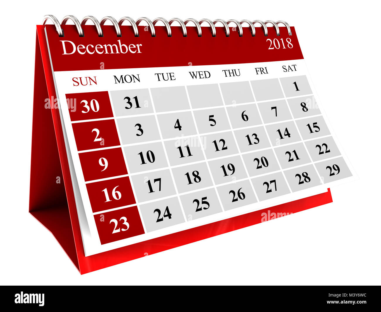 3d illustration of december month calendar isolated over white ...
