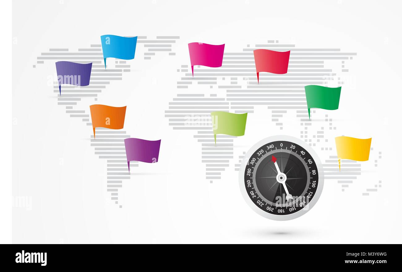 World map with flags and a compass Stock Vector Image & Art - Alamy