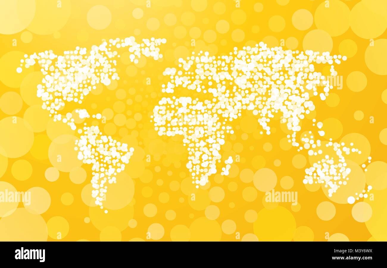 world map made of small dots on a yellow background with bubbles Stock ...