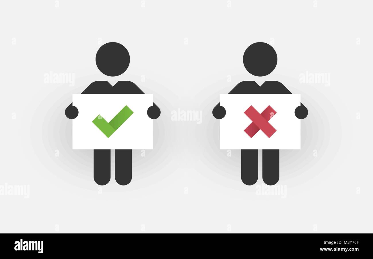 Black silhouettes of two men with a sign right and wrong Stock Vector ...