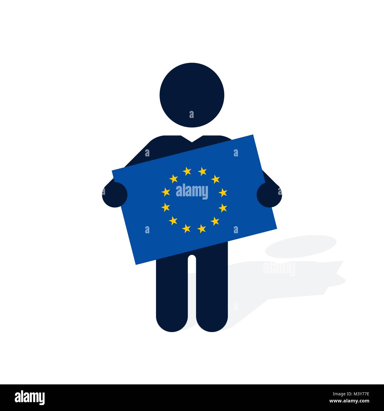 Simple black silhouette of a man with a flag of the European Union ...