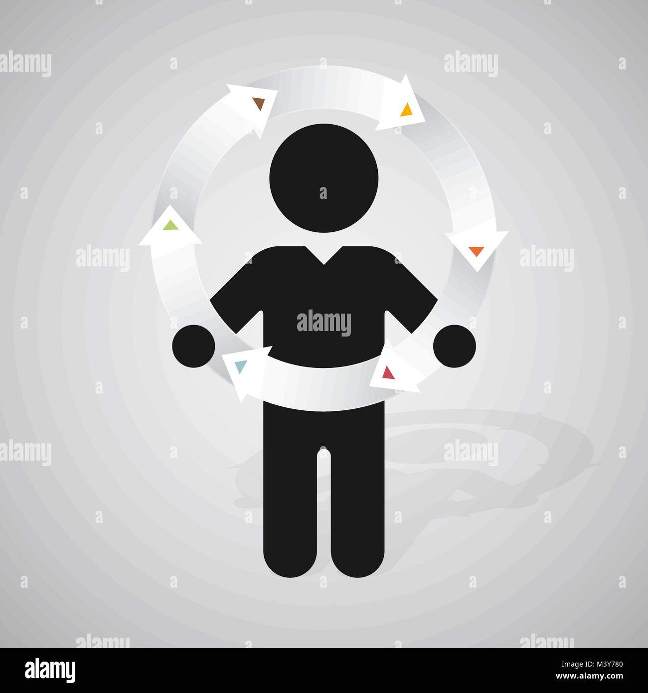 black silhouette of a man holds wheel of arrows Stock Vector Image ...