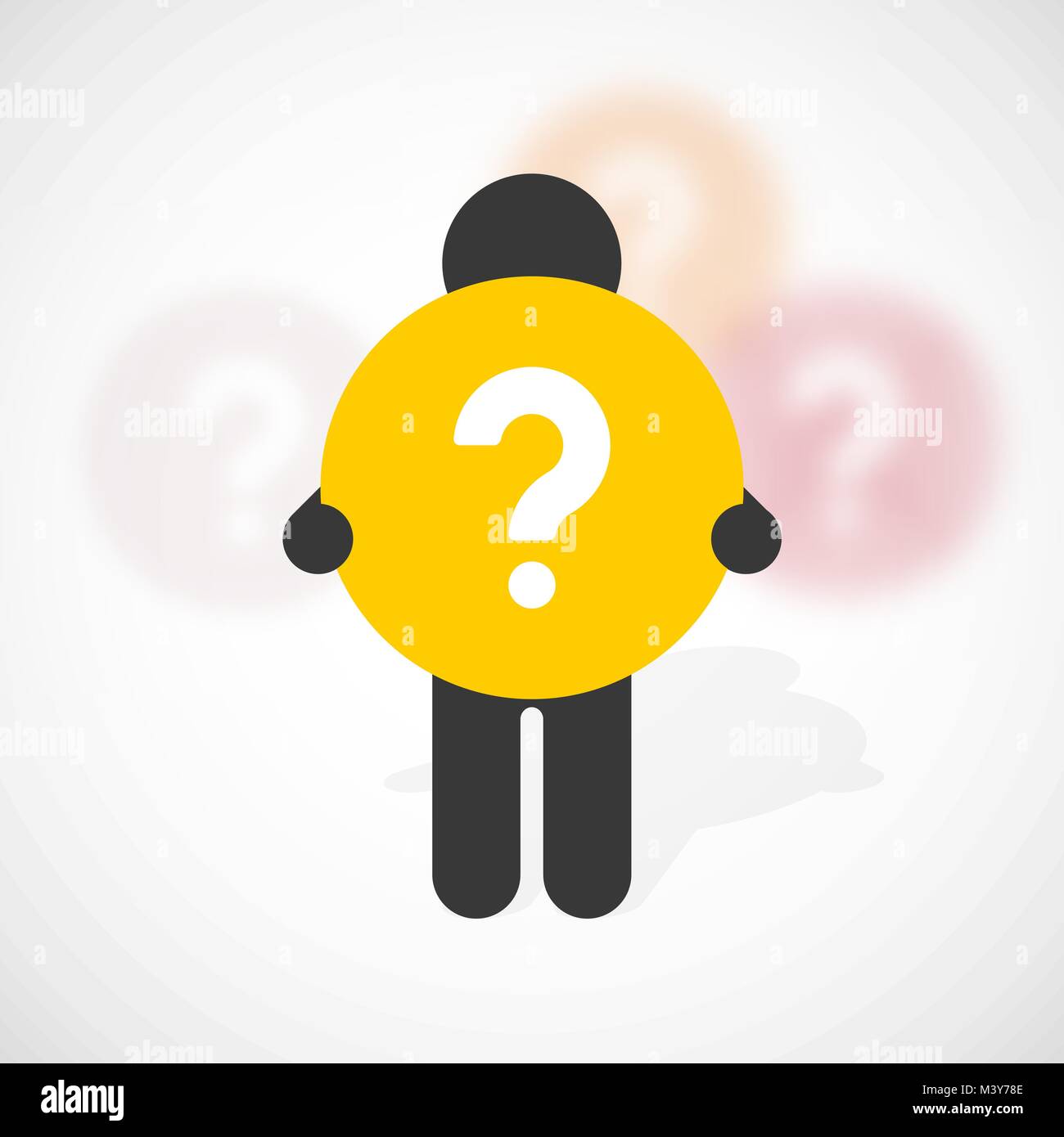 black silhouette of a man holds yellow circle with a question mark ...