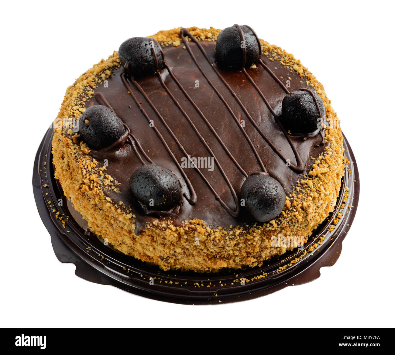 Chocolate cake top view isolated on white background Stock Photo - Alamy