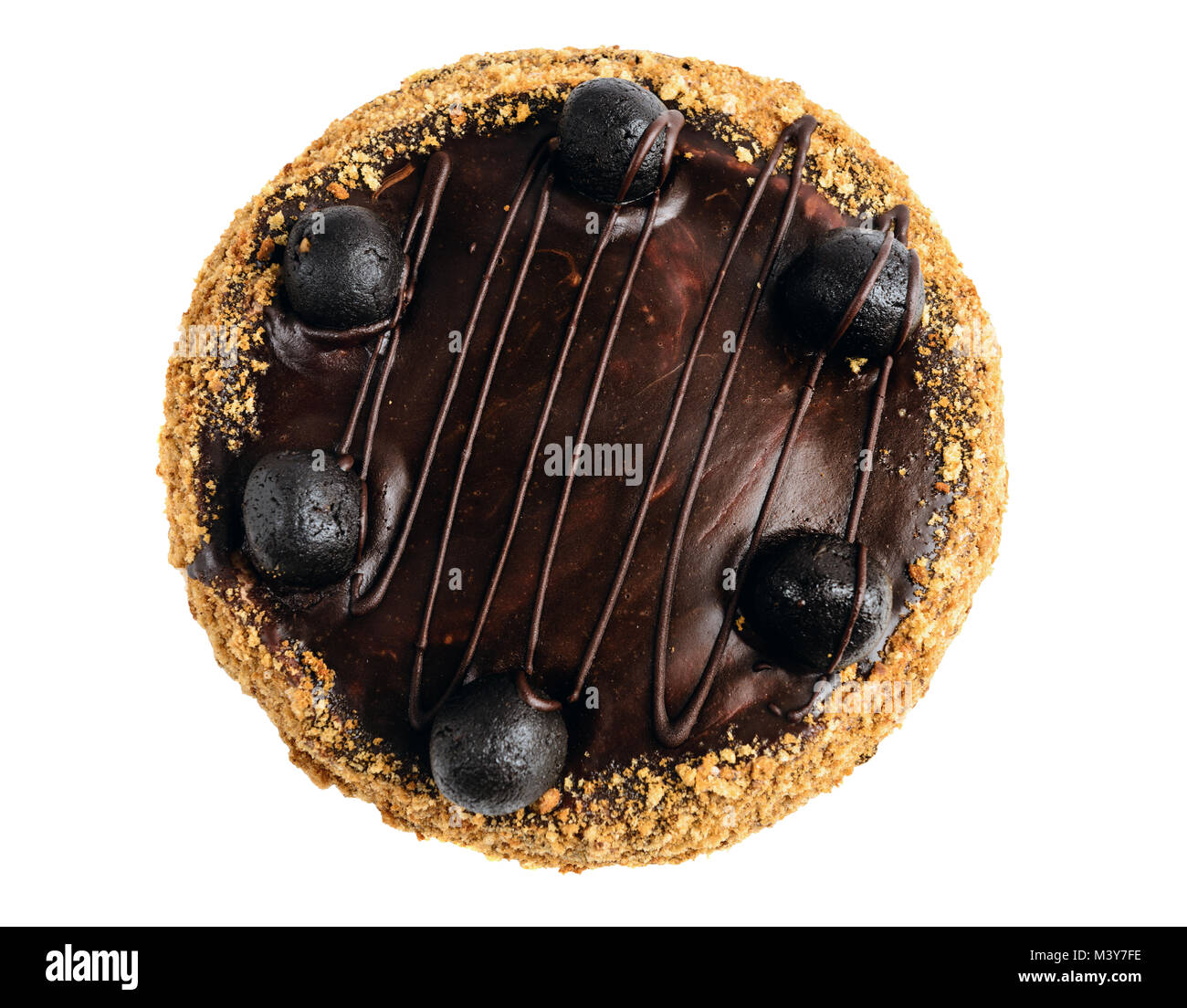 Chocolate cake top view isolated on white background Stock Photo - Alamy