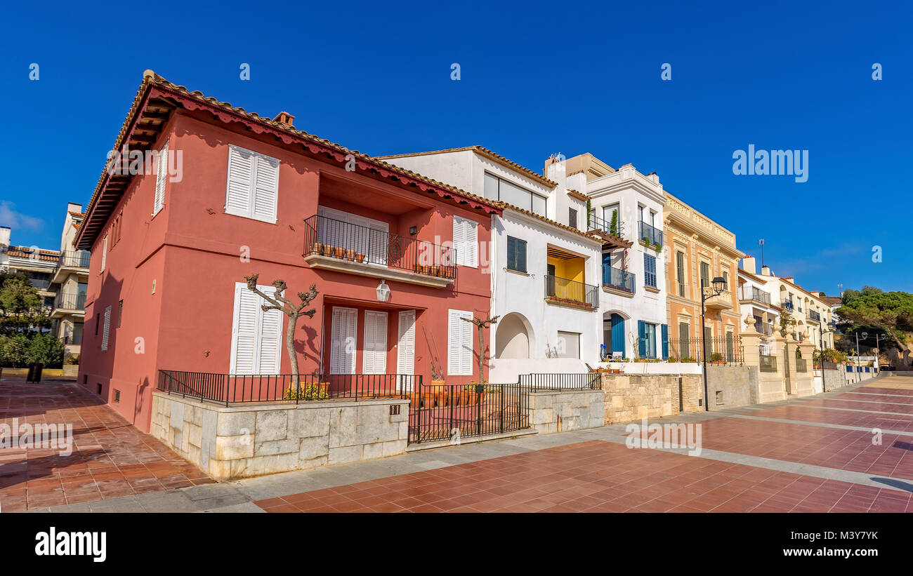 Typical street detail in a small village Calella de Palafrugell (Costa ...