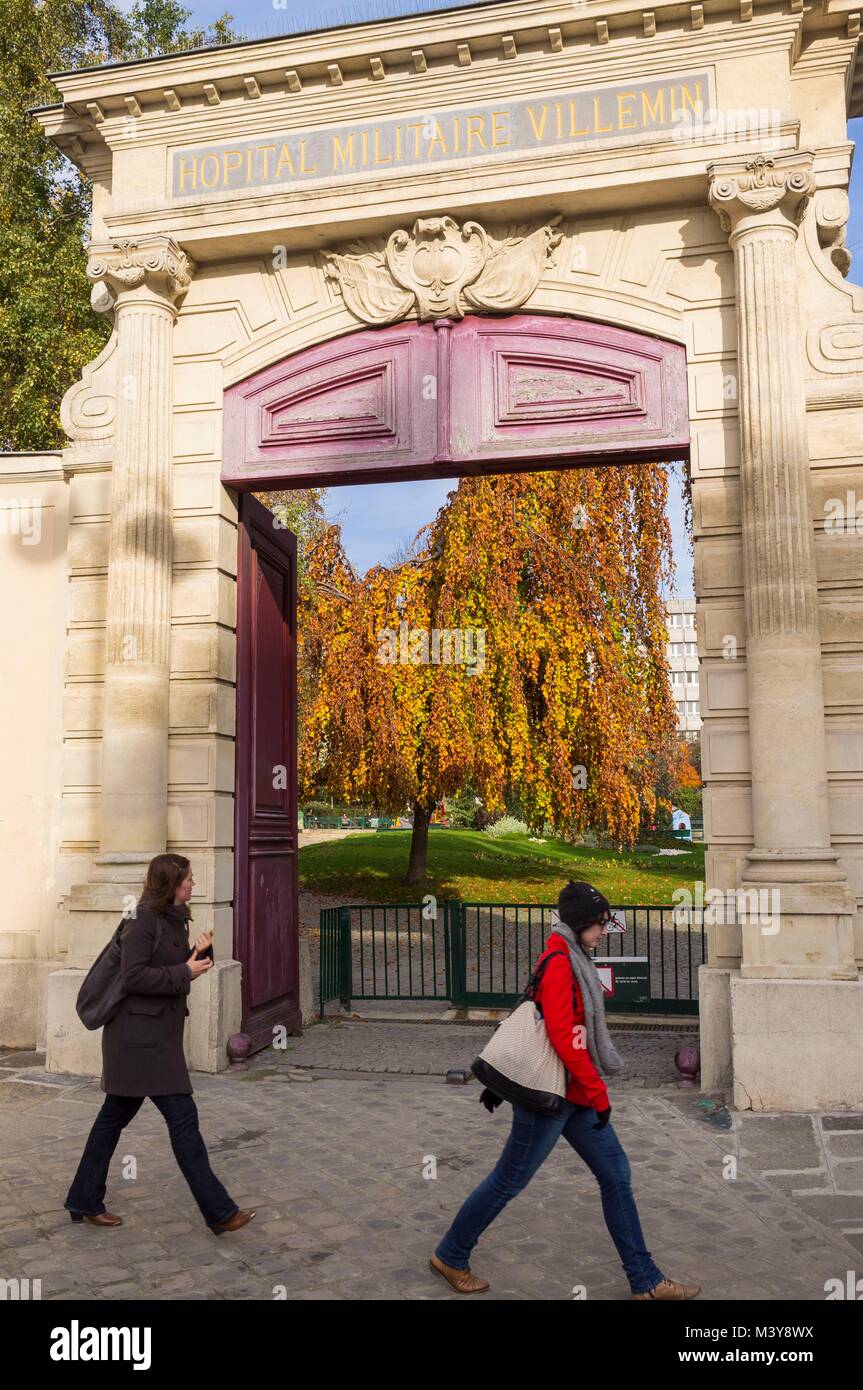 France, Paris, the entrance to the former military hospital Villemin ...