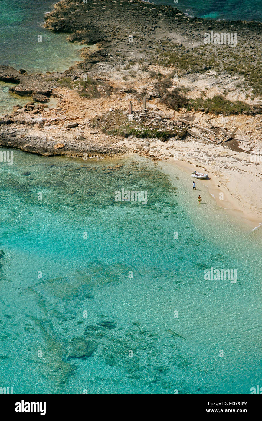 Bahamas, North Cat Cay, Dinghy on the Beach (aerial View Stock Photo ...