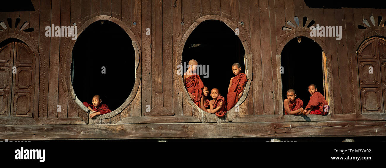 Myanmar (Burma), Shan State, Nyaung Shwe near Lake Inle, young monks at ...