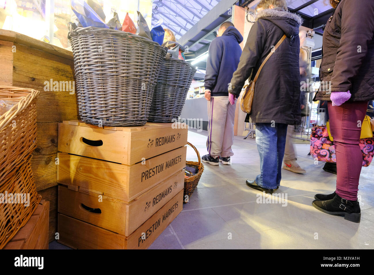 People waiting in line to be served at Redmans Market Stall in Preston ...
