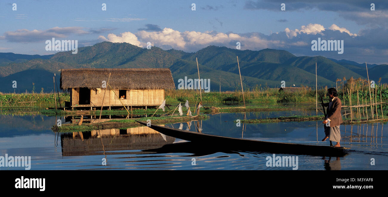 Myanmar (Burma), Shan State, Inle Lake,house on stilts and dugout in ...
