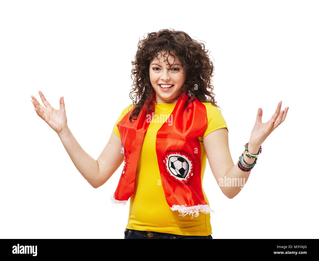 Football or soccer woman fan screaming with supporter attributes ...