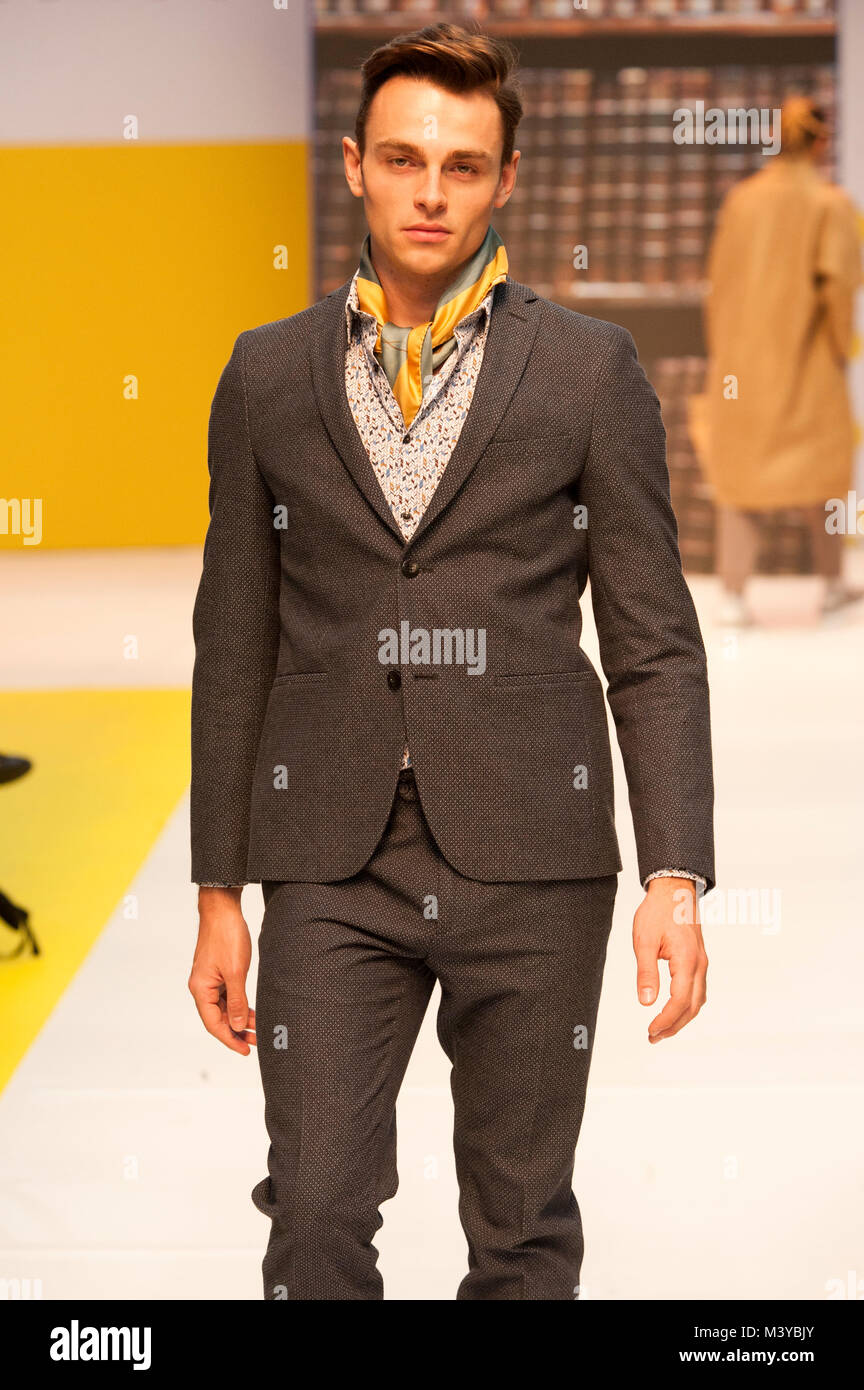 Male model on the catwalk at Pure London A/W 2018/19, Olympia, London ...