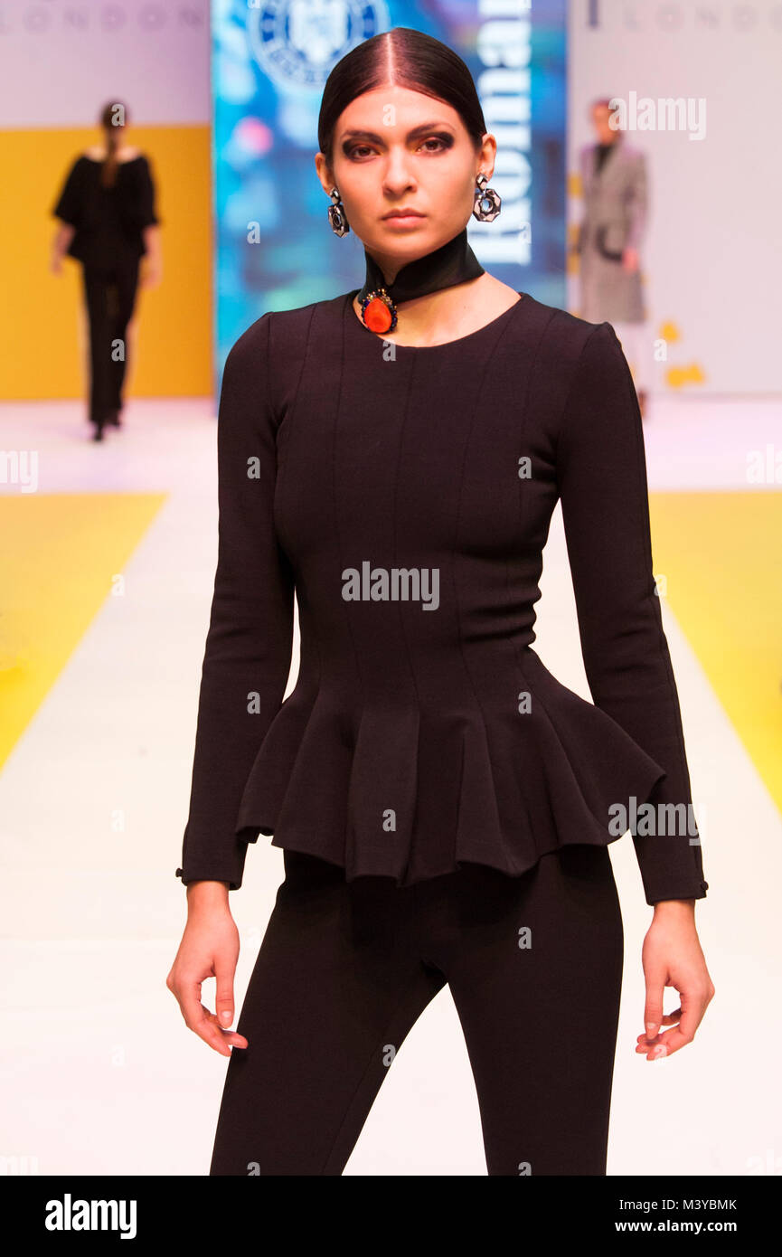 Fashion catwalk model at Pure London A/W 2018/19, Olympia, London, UK ...