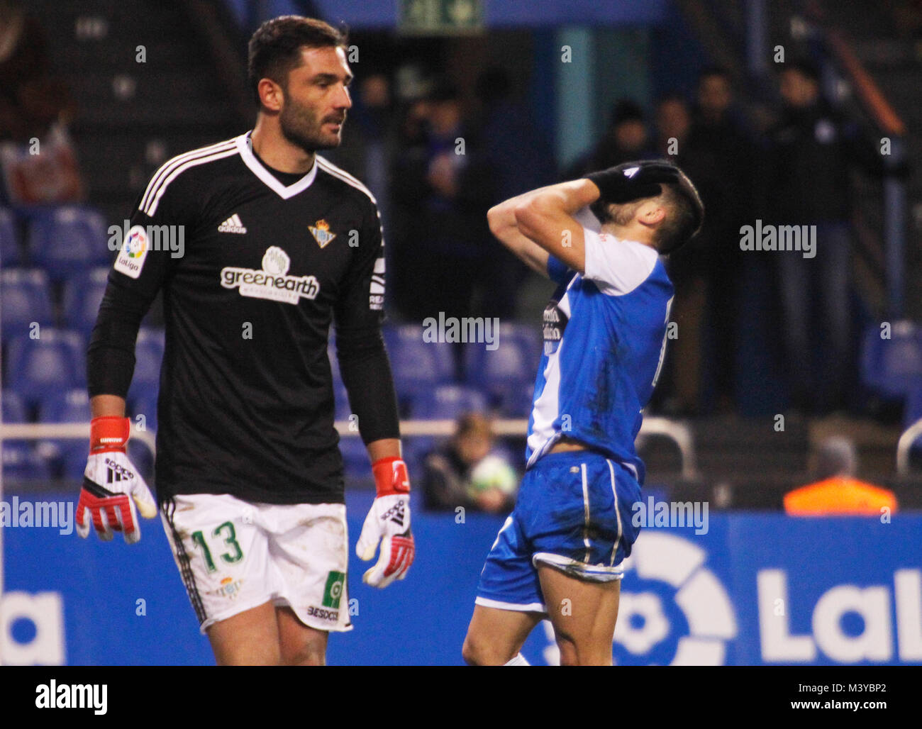 Florin Andone of Deportivo de La Coruña disappointed before Adan during ...