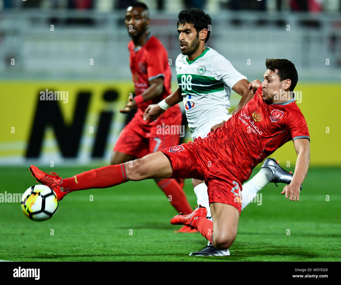 Doha, Capital of Qatar. 12th Feb, 2018. Youssef Msakni(Front) of Qatar ...