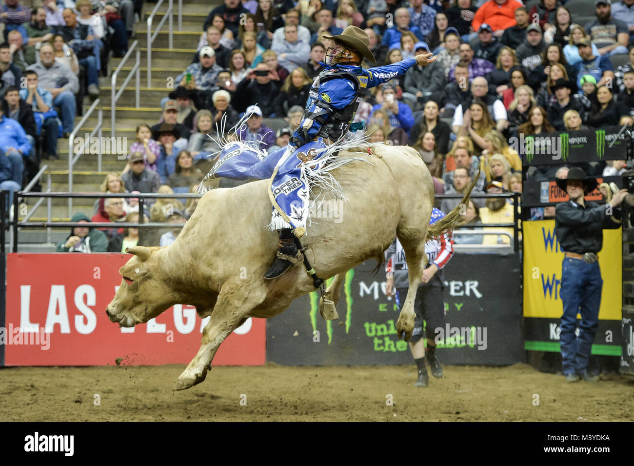 Kansas City, Missouri, USA. 10th Feb, 2018. CODY NANCE rides a bull ...