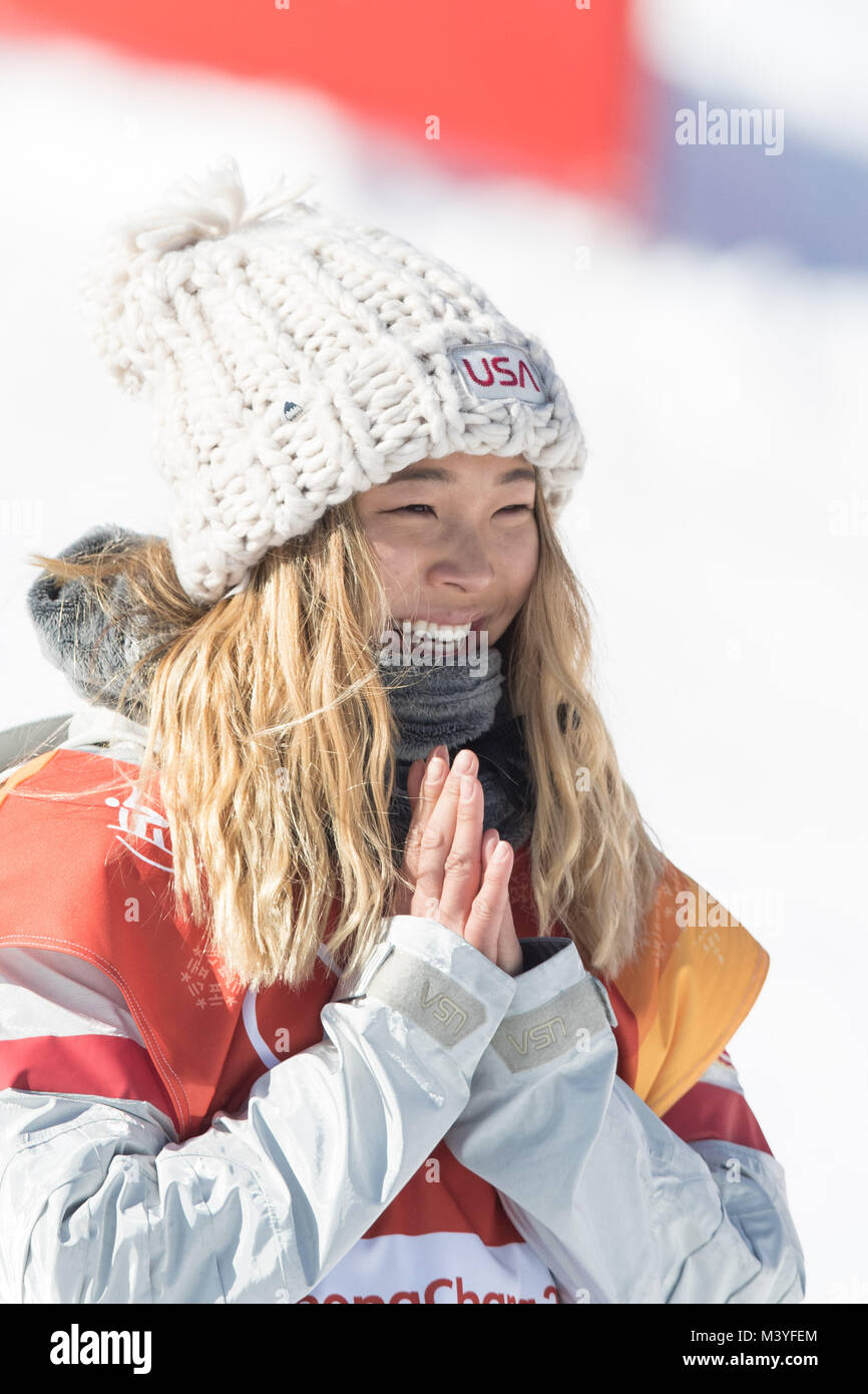 Pyeongchang, South Korea. 13th Feb, 2018. Chloe Kim of the U.S ...