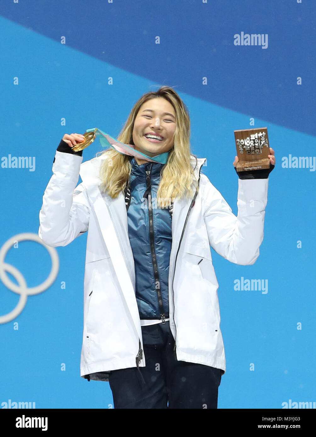 Pyeongchang, South Korea. 13th Feb, 2018. Gold medalist Chloe Kim from ...
