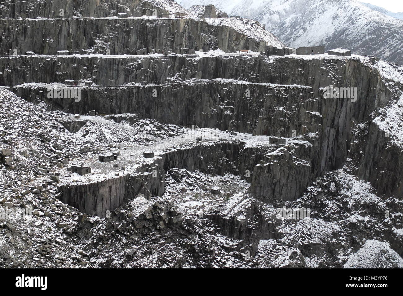 Snowdon, UK. 13th Febraury, 2018. Heavy snow in the disused Dinorwic ...