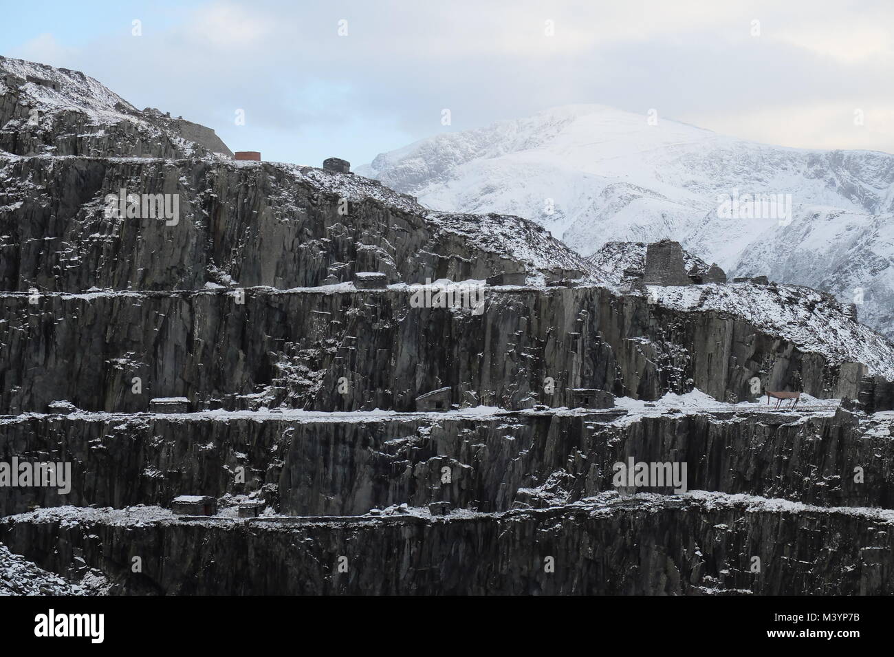 Snowdon, UK. 13th Febraury, 2018. Heavy snow in the disused Dinorwic ...