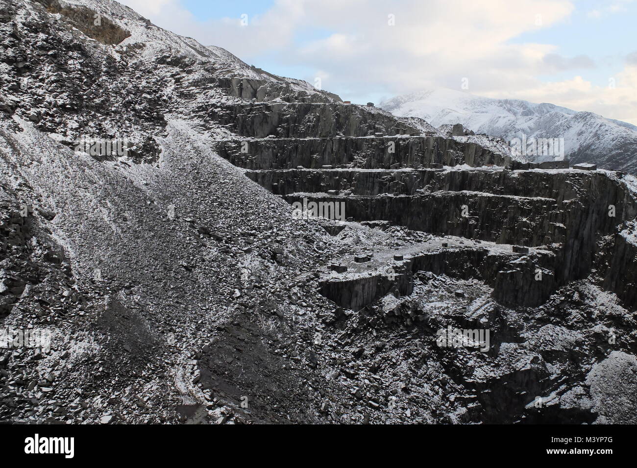 Snowdon, UK. 13th Febraury, 2018. Heavy snow in the disused Dinorwic ...