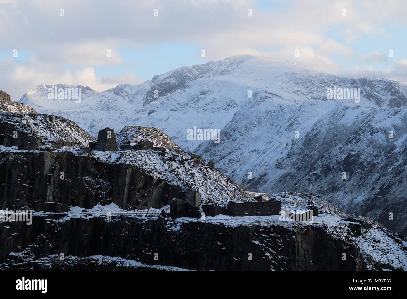 Snowdon, UK. 13th Febraury, 2018. Heavy snow in the disused Dinorwic ...